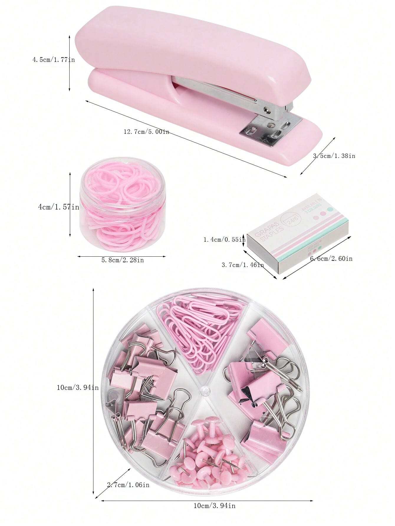 1 Set Of Pink Stationery Kit, Including 1 Stapler, 1 Box Of Paper Clips ...