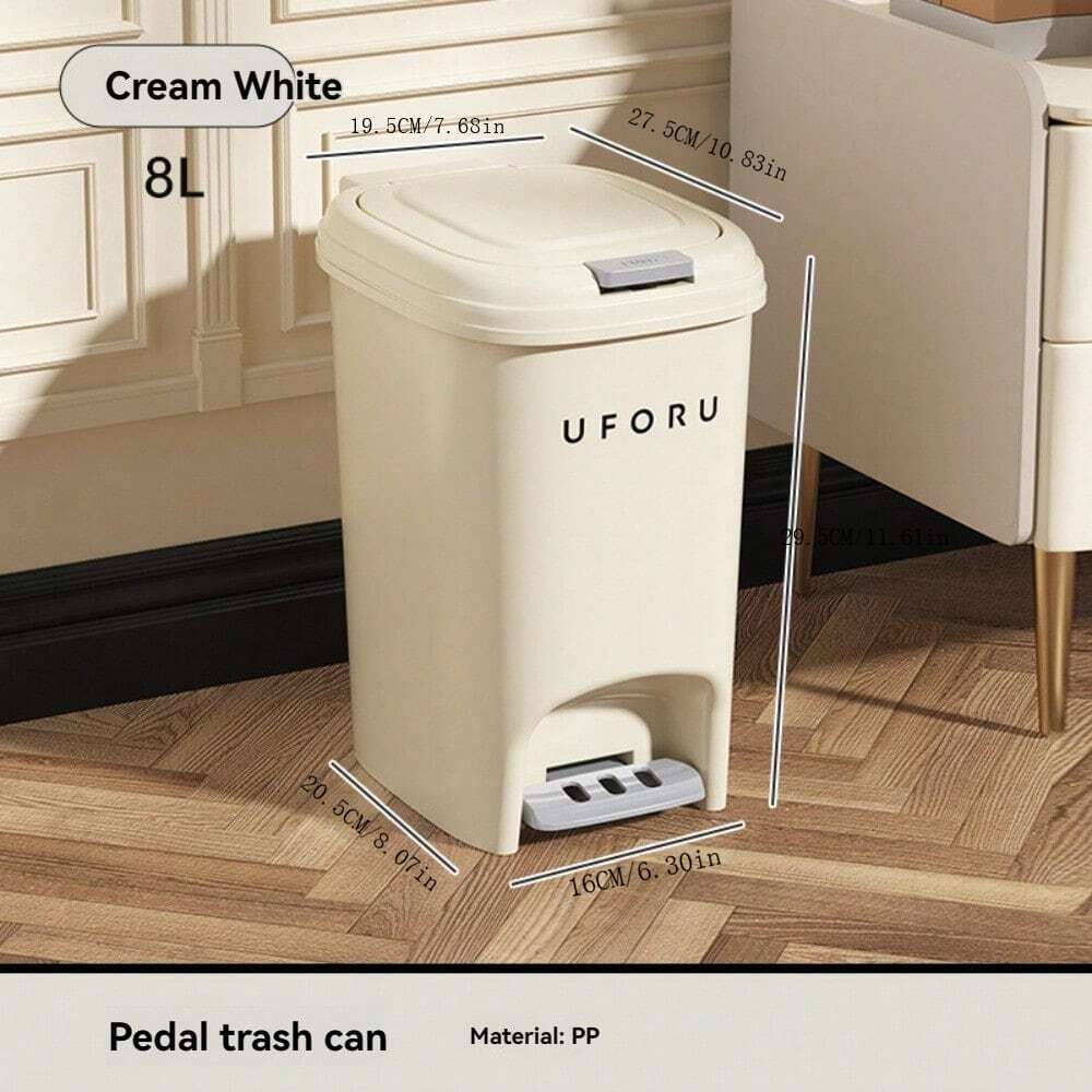 1pc High-End Foot Pedal Trash Can With Lid Large Capacity Cream-Colored ...