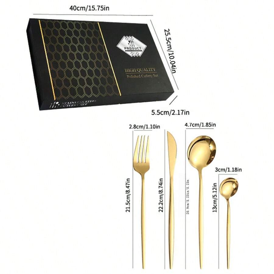 Elegant 24-PieceGold-Accented Black StainlessSteel Cutlery Set ...