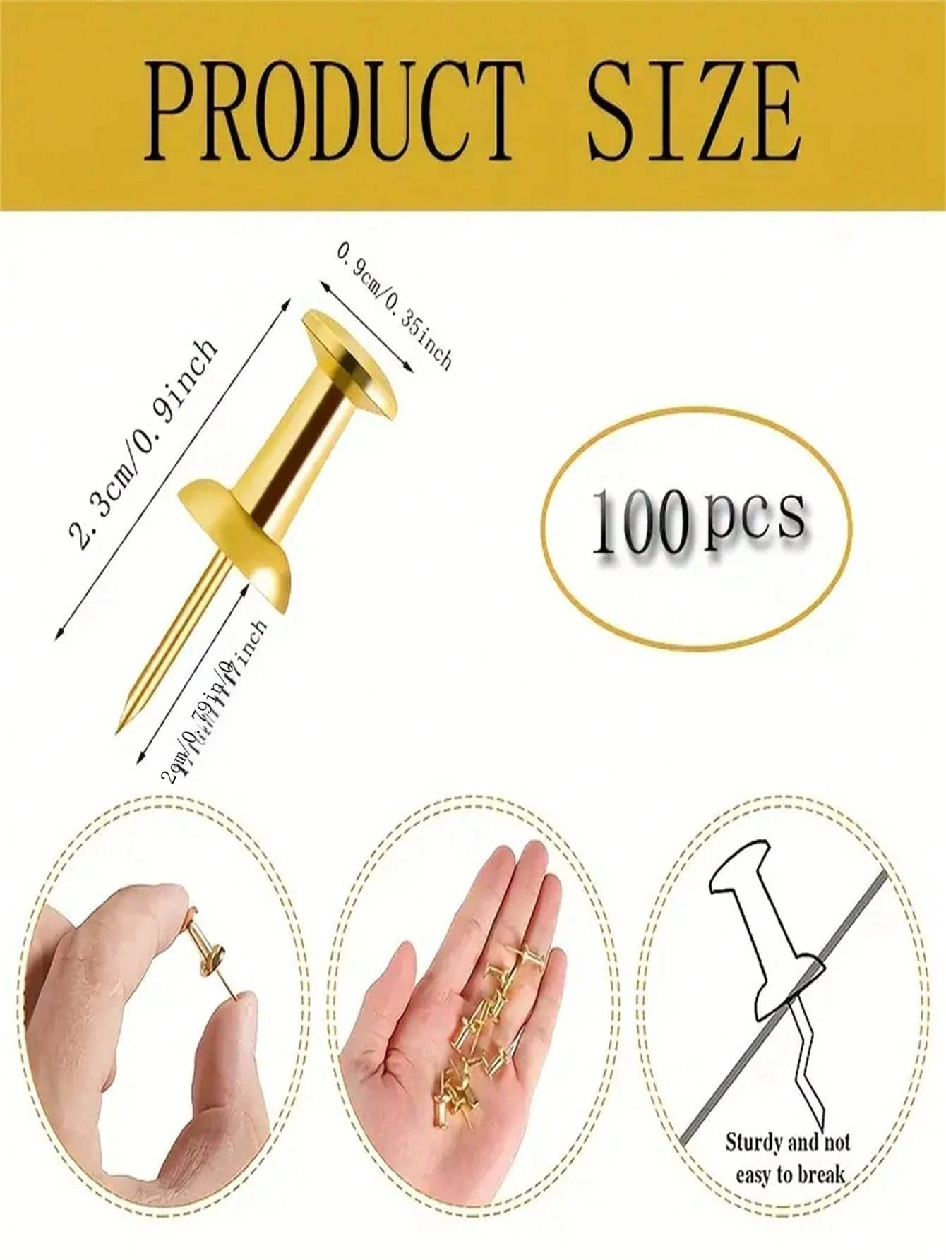 100pcs Gold Color Push Pins, Standard Plastic Gold Thumbtacks For ...