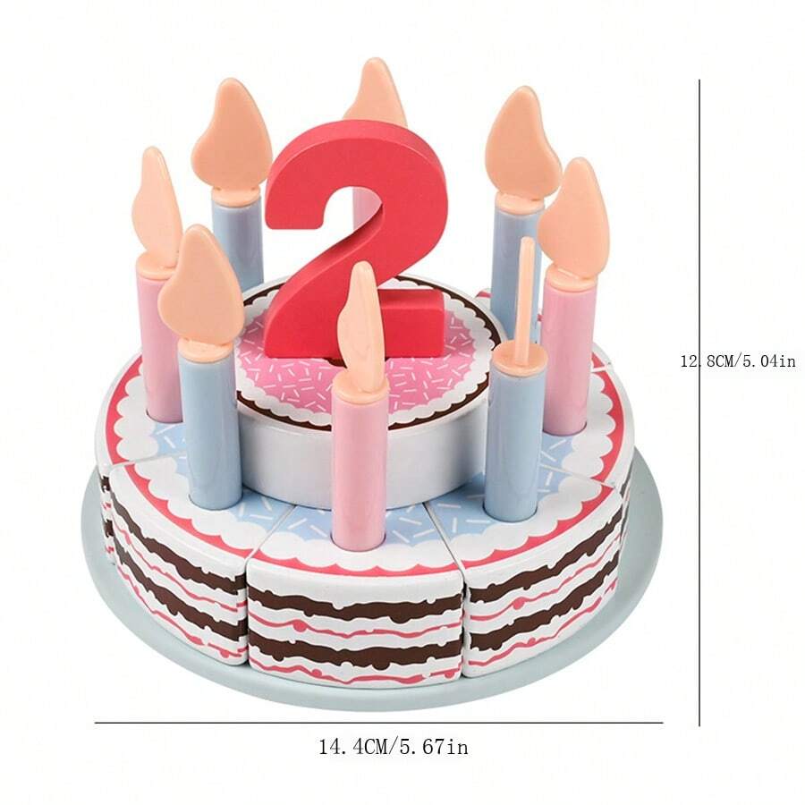 Kids Wooden Birthday Cake Model Toy, Role-Play Cutting Cake Toy Set For ...