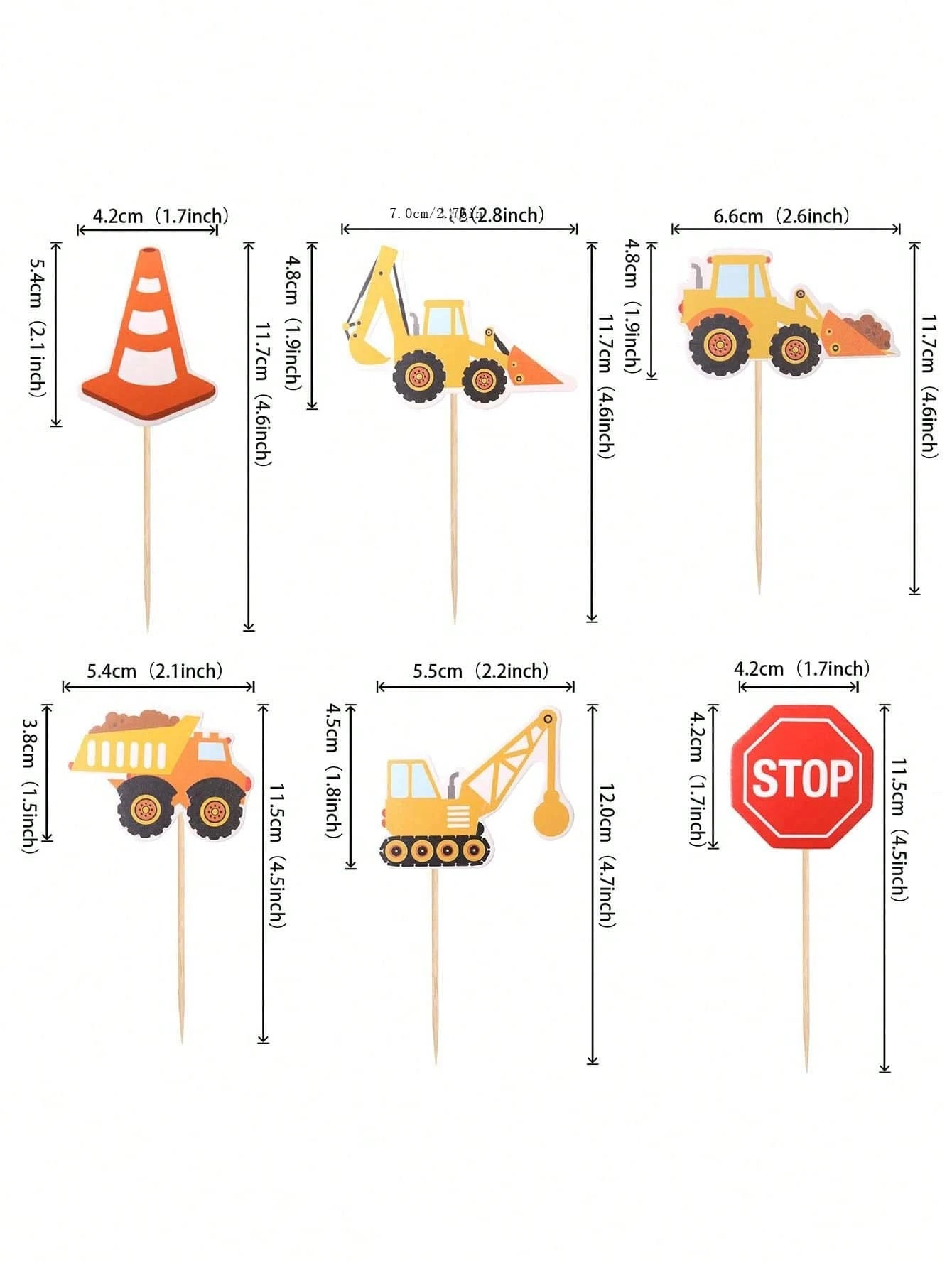 Construction Cupcake Decorations Stop Sign Dump Truck Backhoe Tractor ...