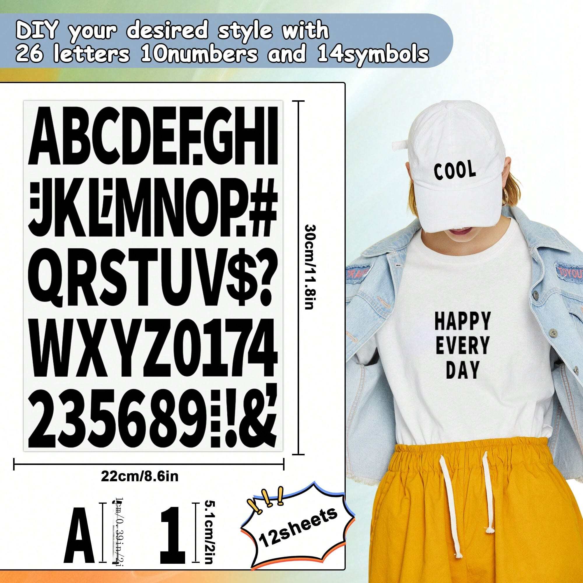 12 Sheets 564 Pieces Clothing Letter And Number Iron Stickers, 2 Inch A ...