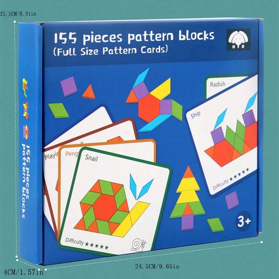 155 PCS Wooden Pattern Blocks, Classic Educational Montessori Geometric ...