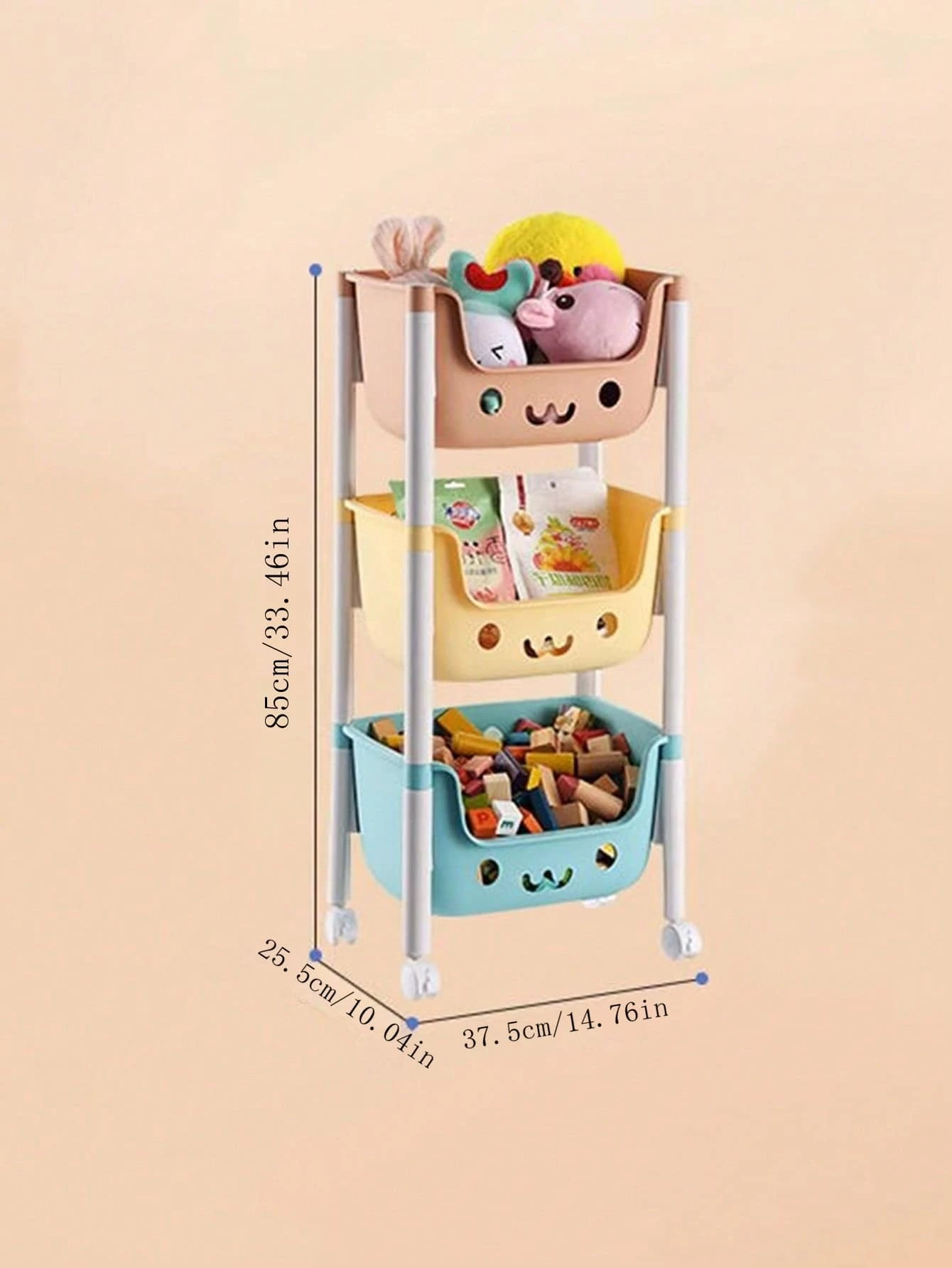 1pc Cartoon Smiling Face Macaroon Color 3-Tier Storage Rack Suitable ...