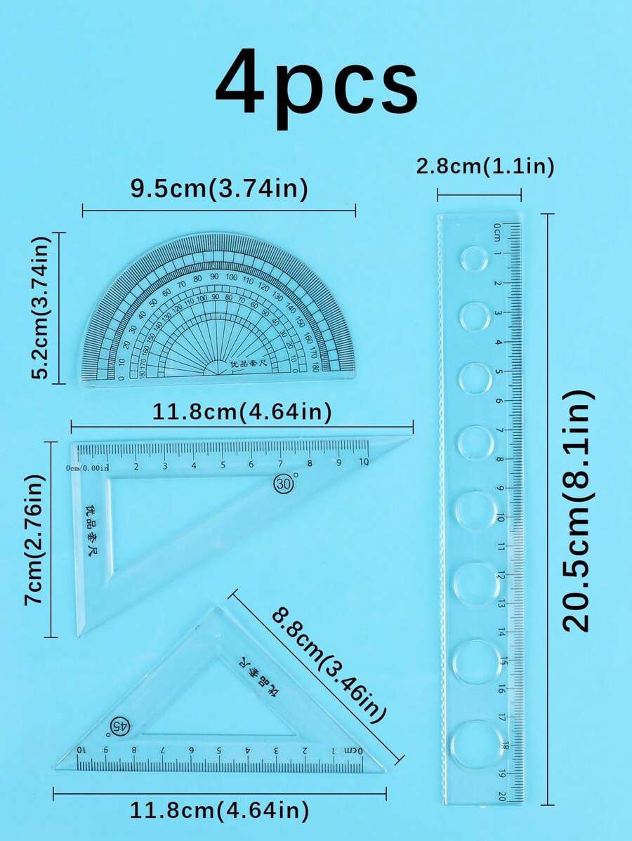4pcs/Set Creative Ruler Set With Random 3 Designs Cover For Student ...
