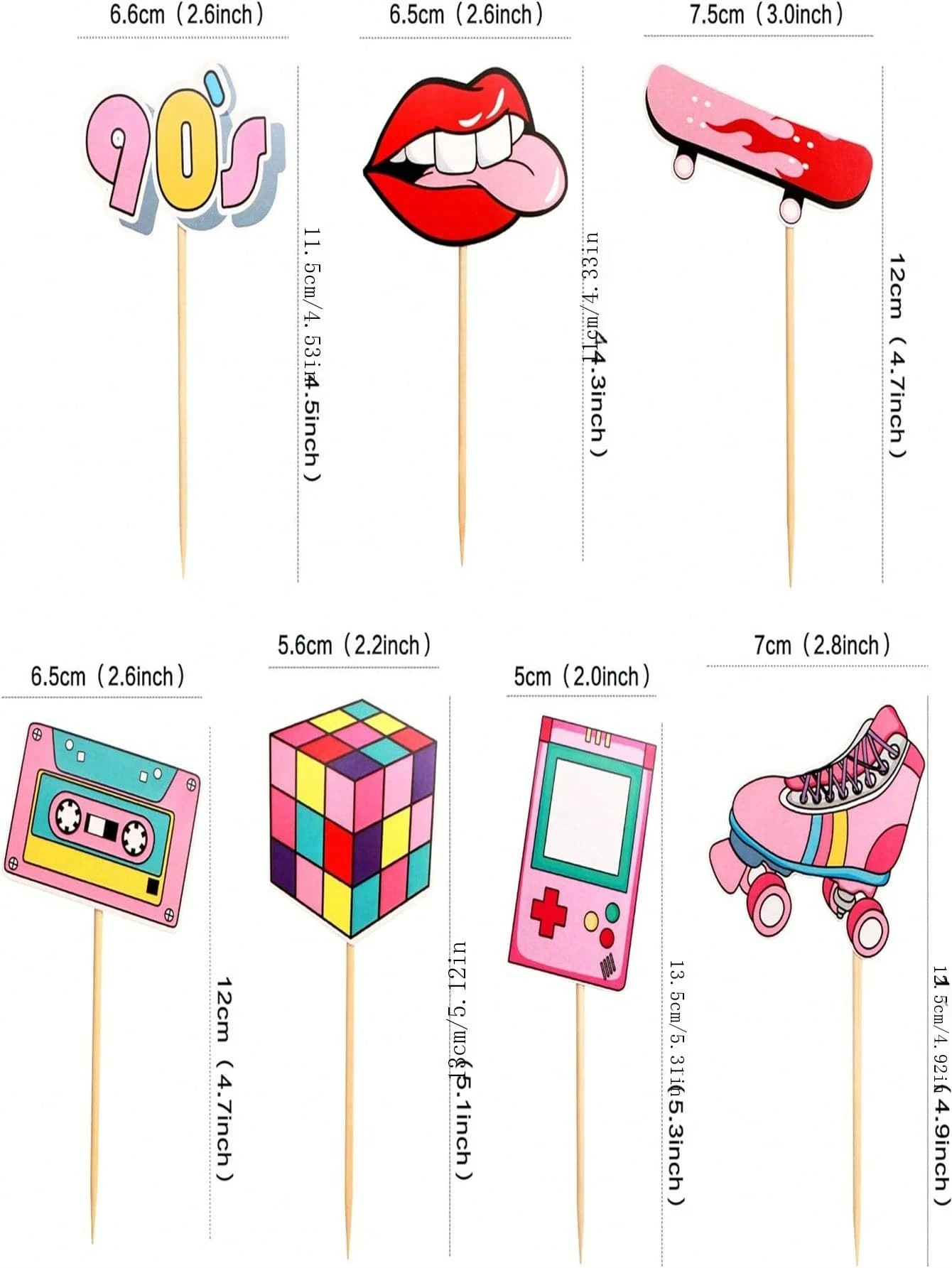 Set de 7 Toppers inspirados en los años 90 de patines con estampado de ...