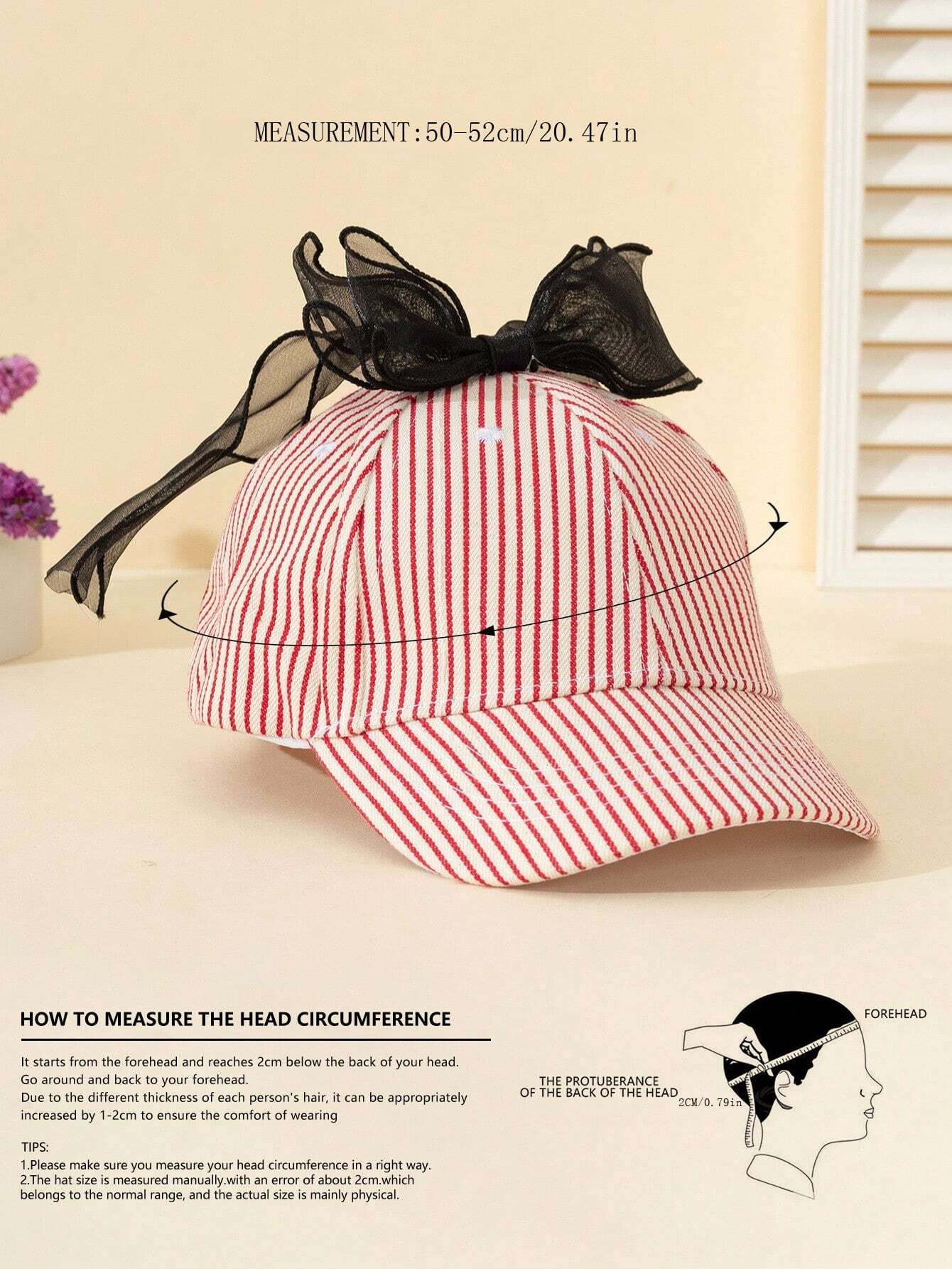 New Red & White Striped Baseball Cap With Black Lace Decor Children ...