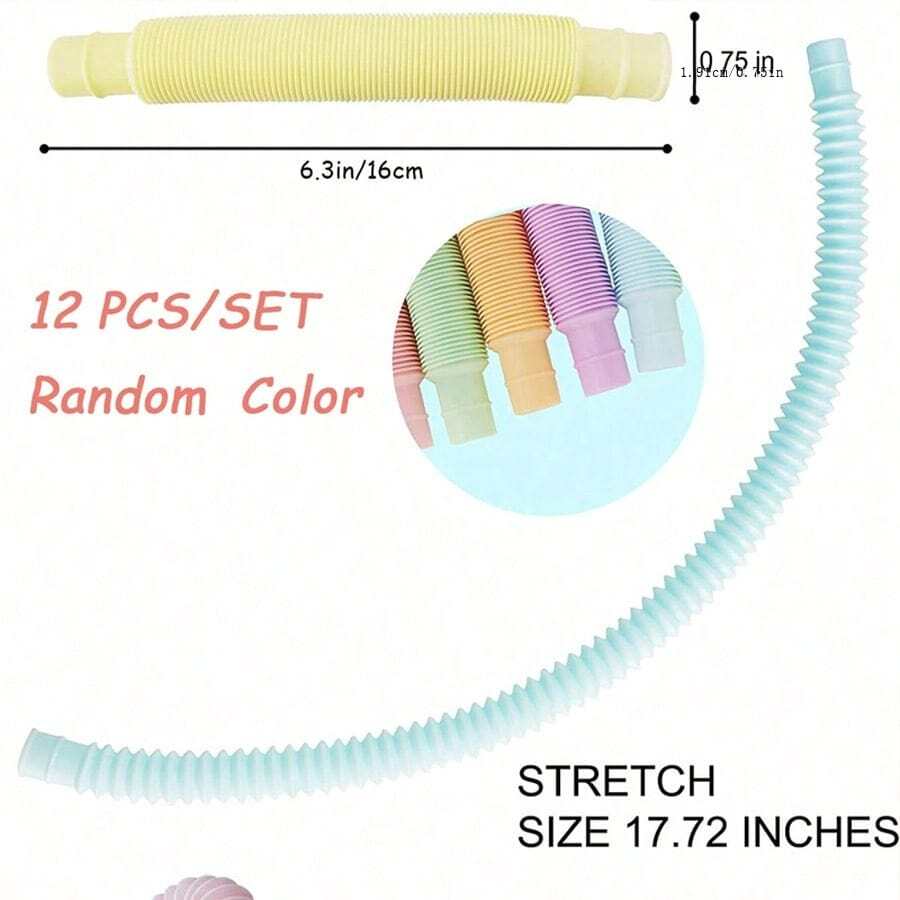 12pcs Rainbow Expandable Tube Toy Pull Rod Toy Twist Tube Toy Wave Tube ...
