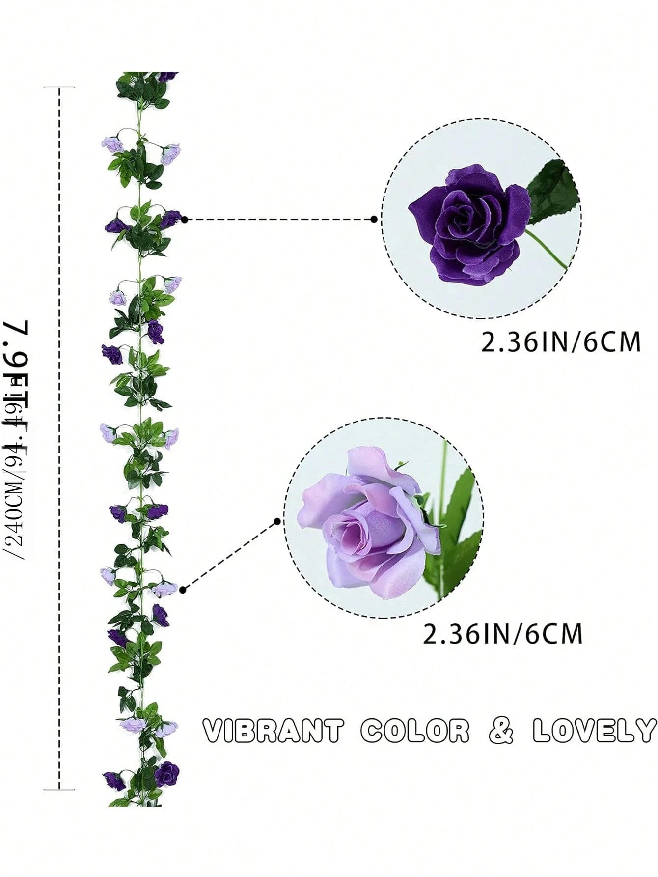 1pc/Pack 7.9FT Fake Rose Garland, Artificial Rose Vines Flowers Hanging ...