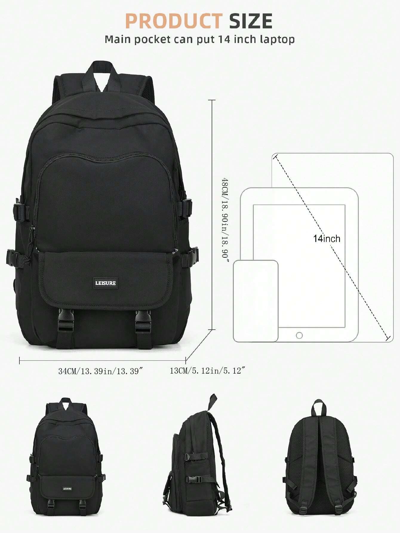 INS Women's Solid Color High School Student Schoolbag School Backpack ...