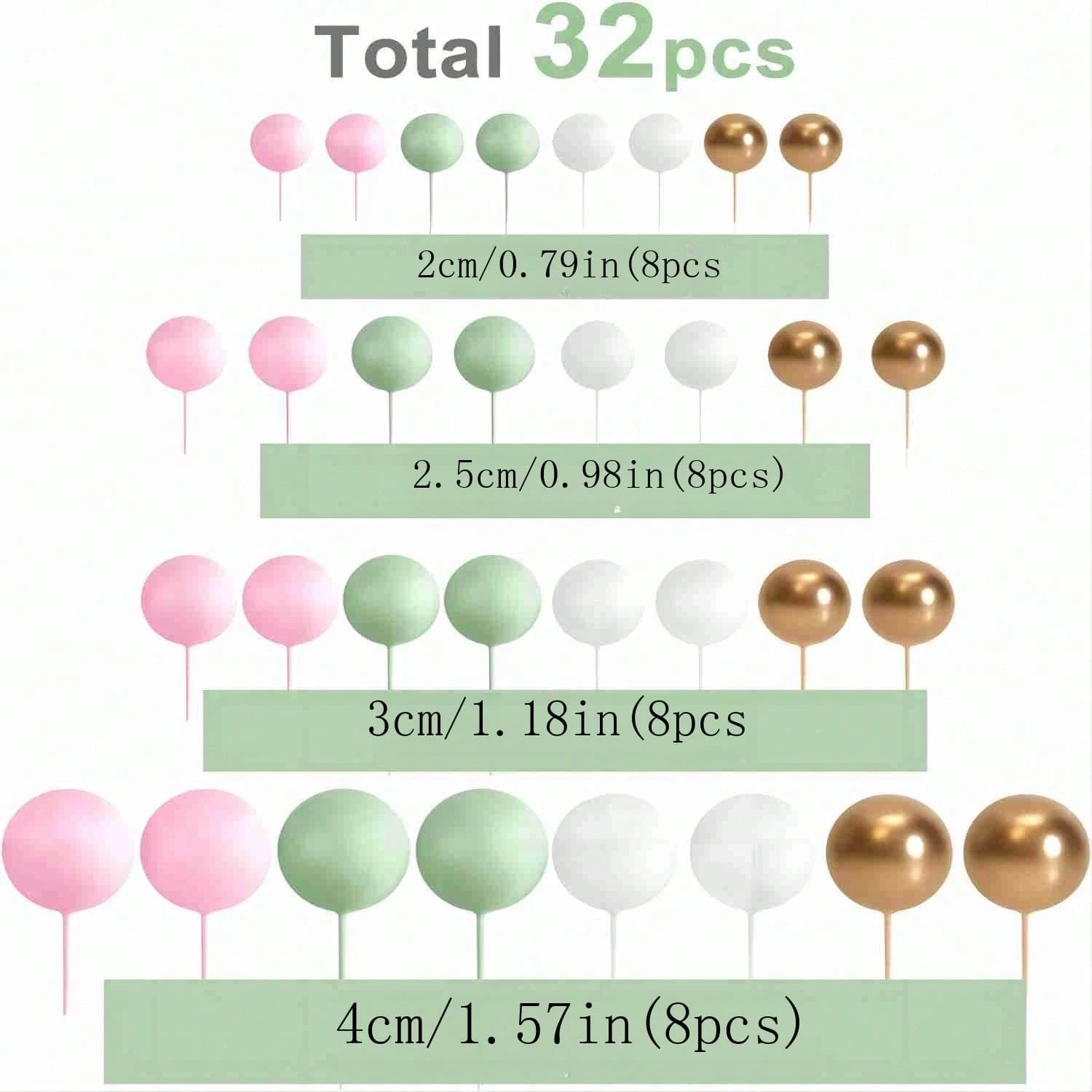 32 Pcs Ball Cake Topper Green Pink White Gold Mini Balloons Cake Topper ...