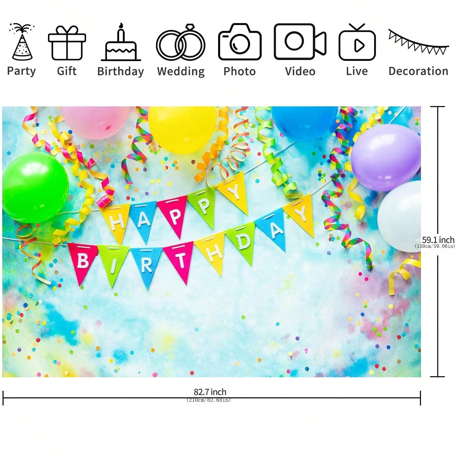 1 pieza Telón de fondo de cumpleaños en tela de 150*100cm, Decoraciones ...