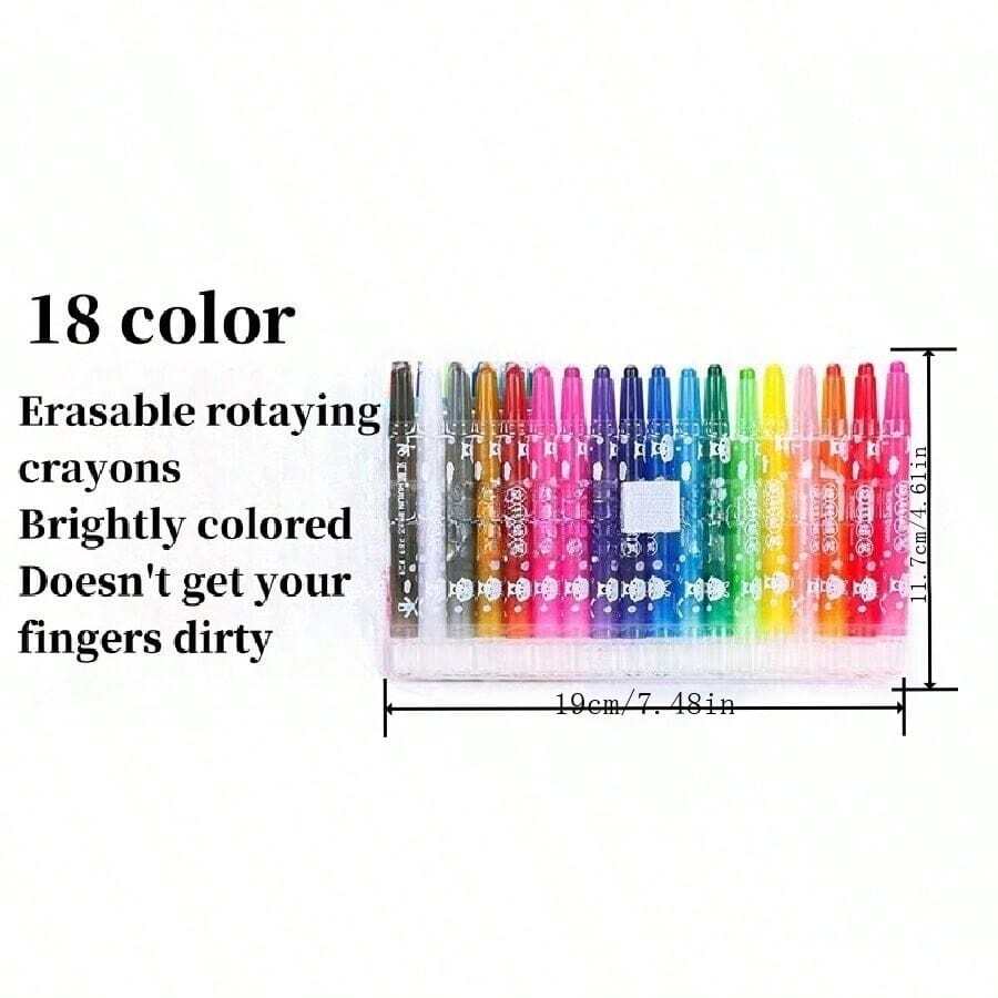 18-Color Rotatable Crayon Set, Non-Staining Safe Coloring Pencil ...