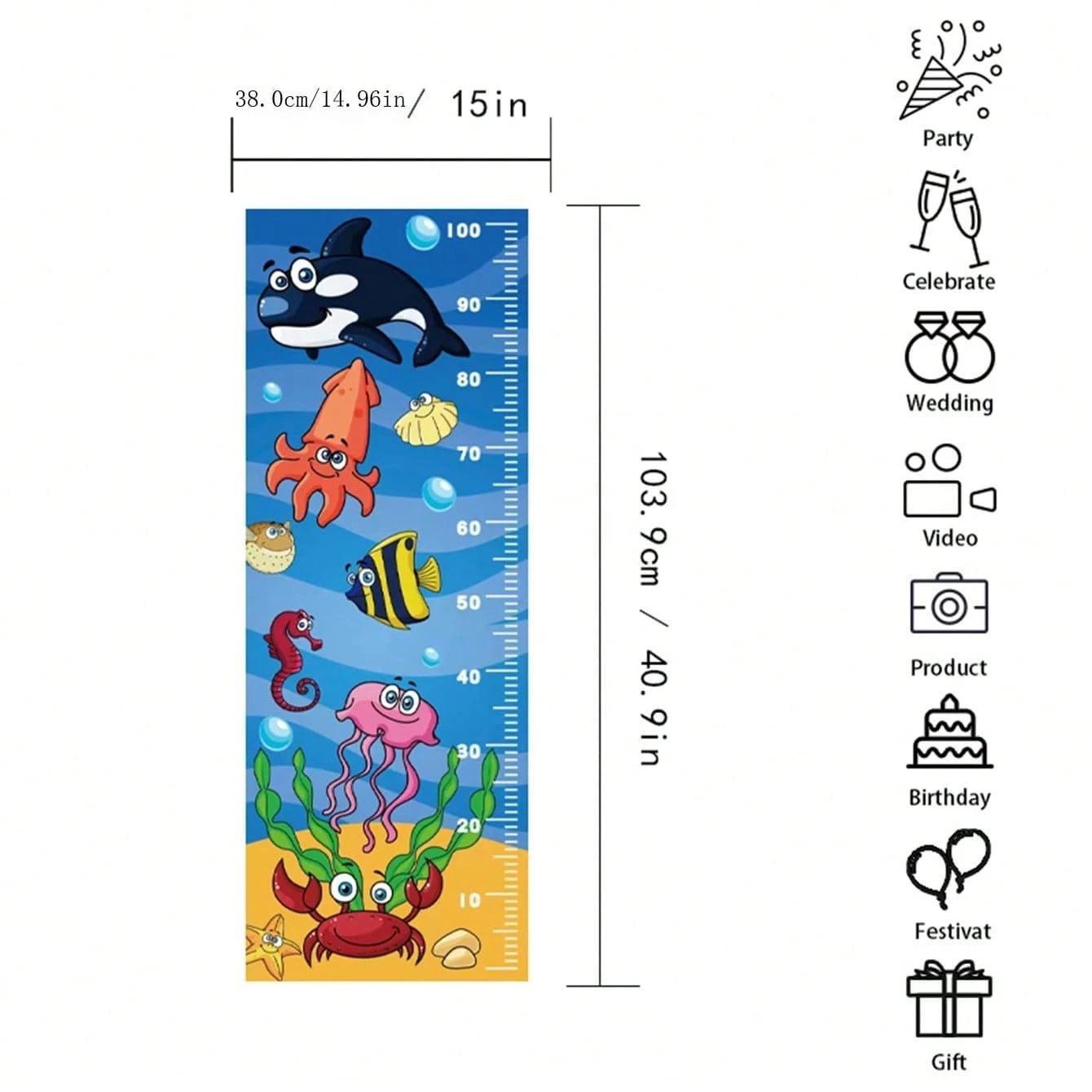 Growth Chart, Underwater World Ruler Height Measurement Canvas Wall ...