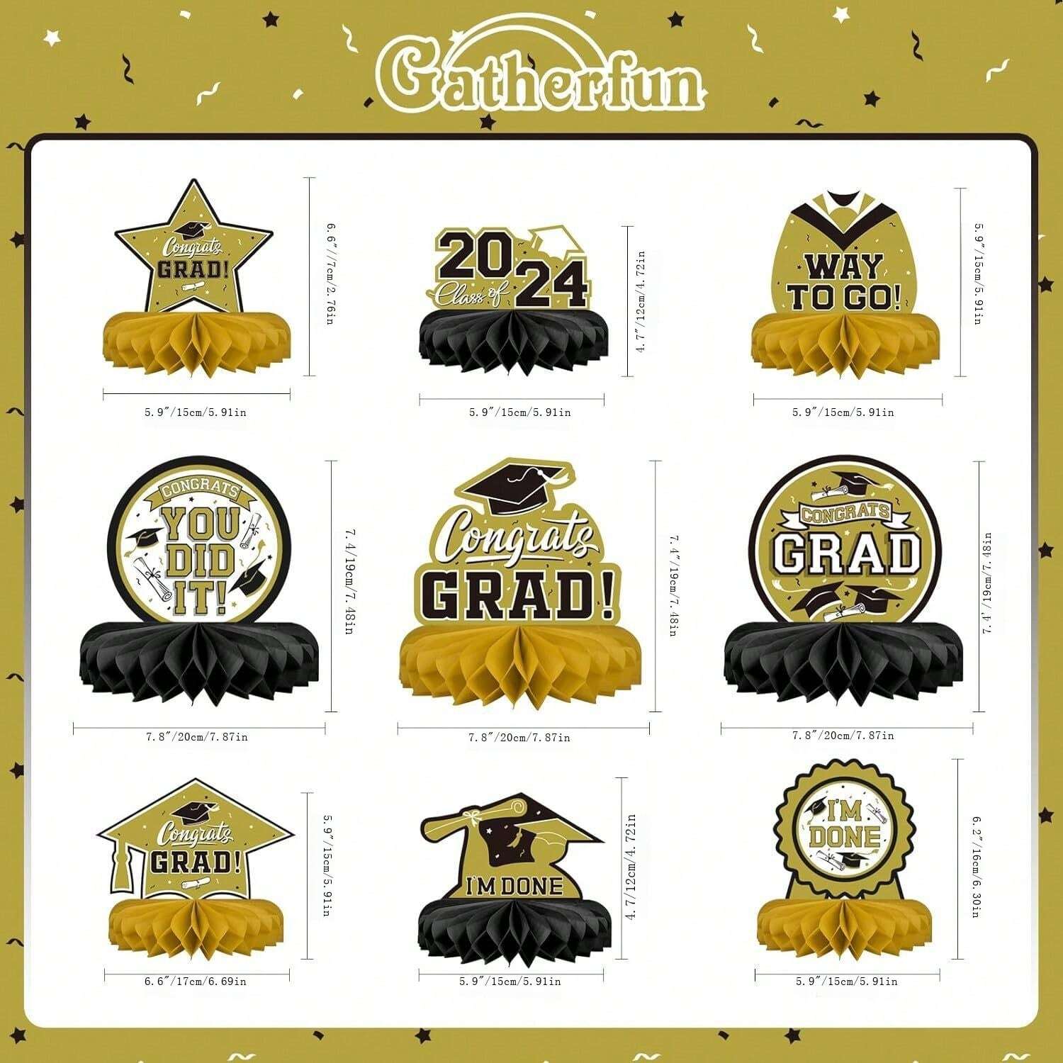 25pcs Black And Gold Theme 2024 Graduation Party Decor Set With 15g ...