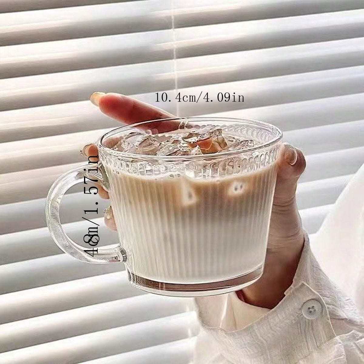 High-Capacity Vertical Stripe Handle Coffee Cup, INS Home Glass Milk ...