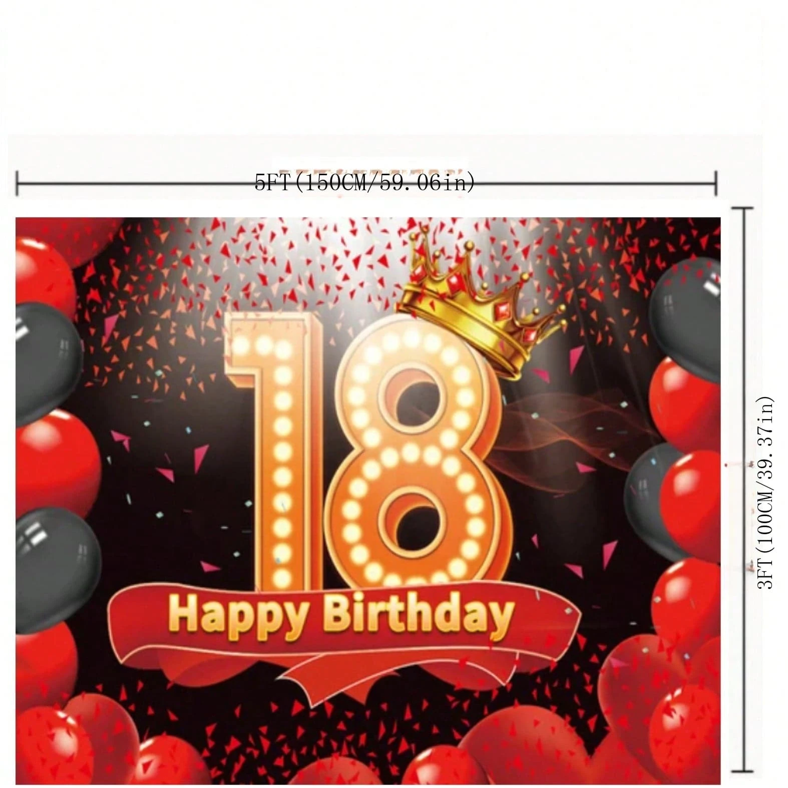 Happy 18th Birthday Banner Backdrop Red And Black 18 Years Old ...
