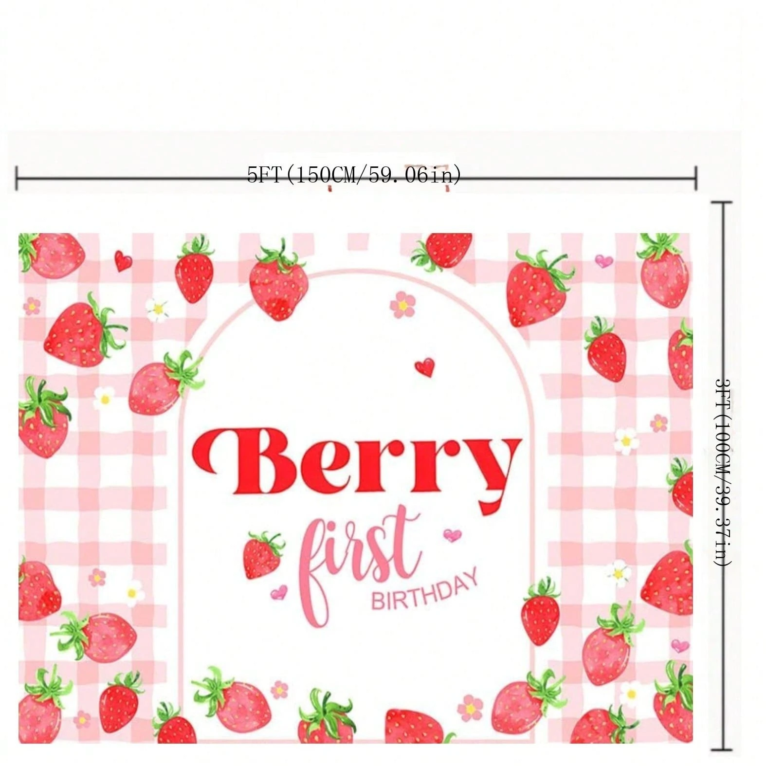 Pink Gingham Berry First Birthday Backdrop Strawberry First Birthday ...