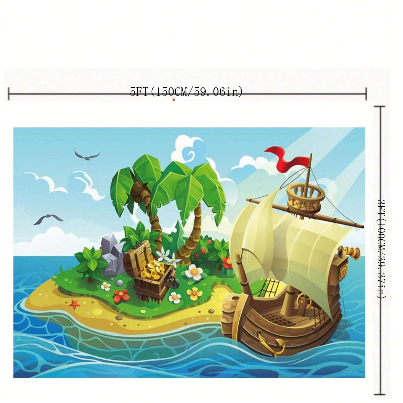 Cartoon Pirate Ship Tropical Island Treasures Box Of Gold Backdrops ...