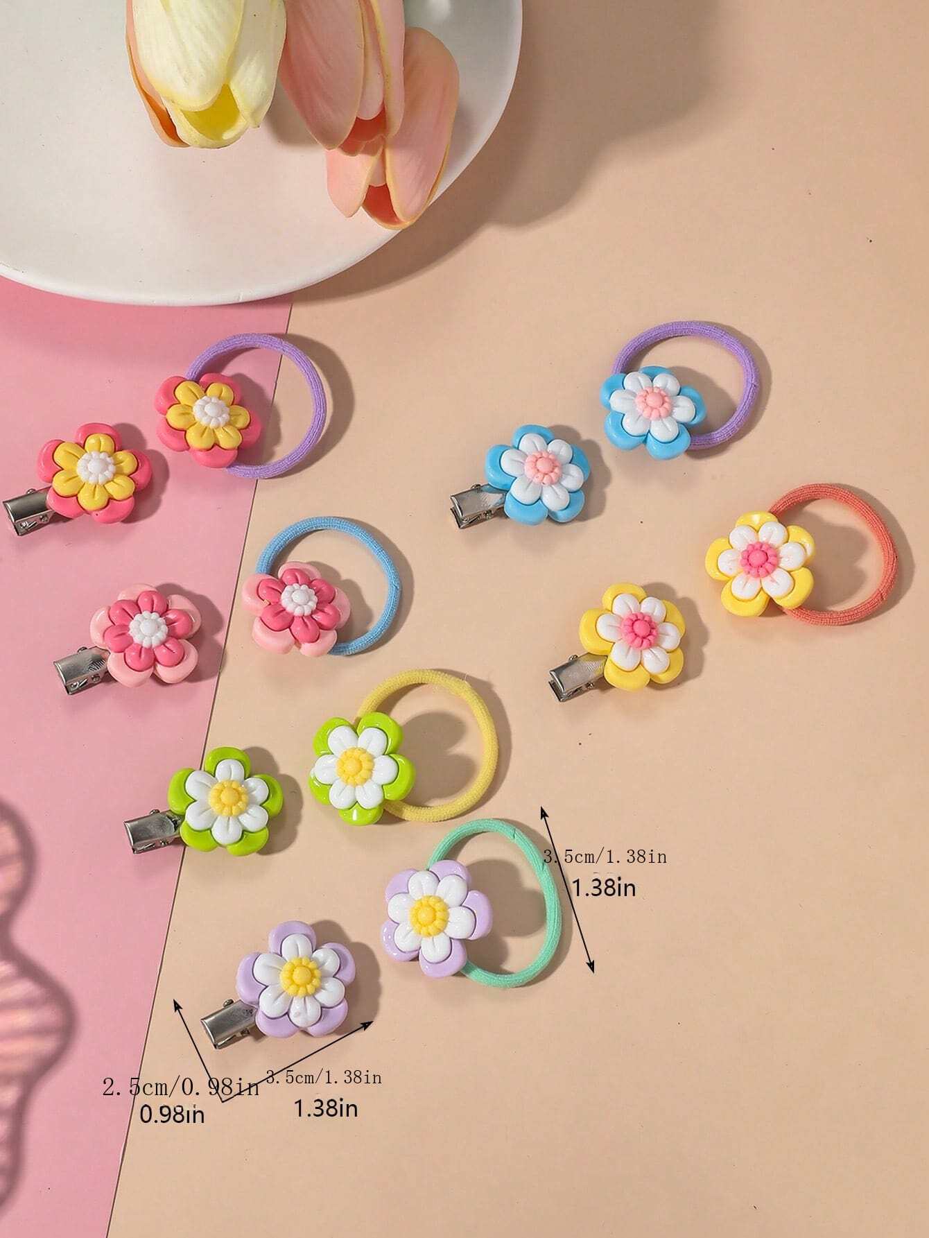 12pcs Cute Dopamine Flower Hair Ties & Clips Set For Children, No Hair ...