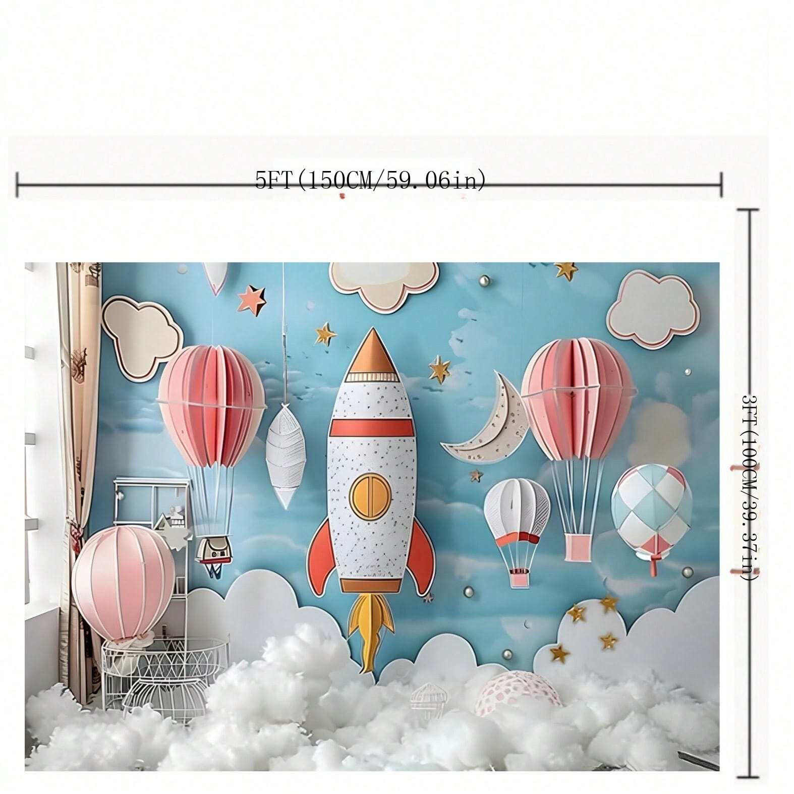 Photography Background Kidss Paradise Rocket Balloon Decor Babyy ...