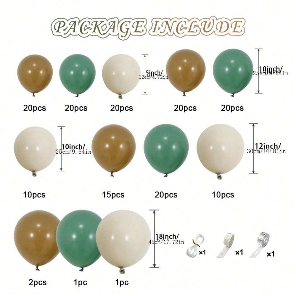 162pcs Forest Themed Party Balloon Set, Green & Cocoa Colored Balloon ...