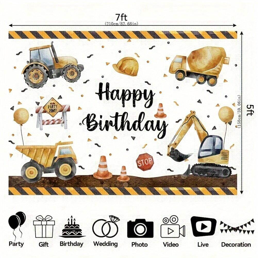 Construction Theme Birthday Backdrop Dump Truck Excavator Crane ...