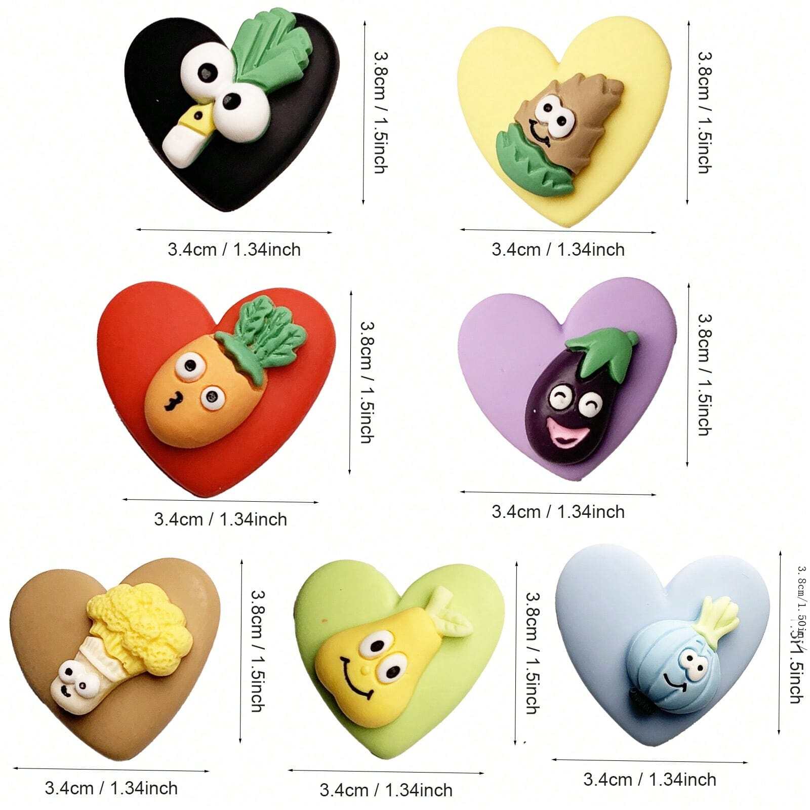 7Pcs Bring Cute And Fun Heart Fruit And Vegetable Fridge Magnets To ...
