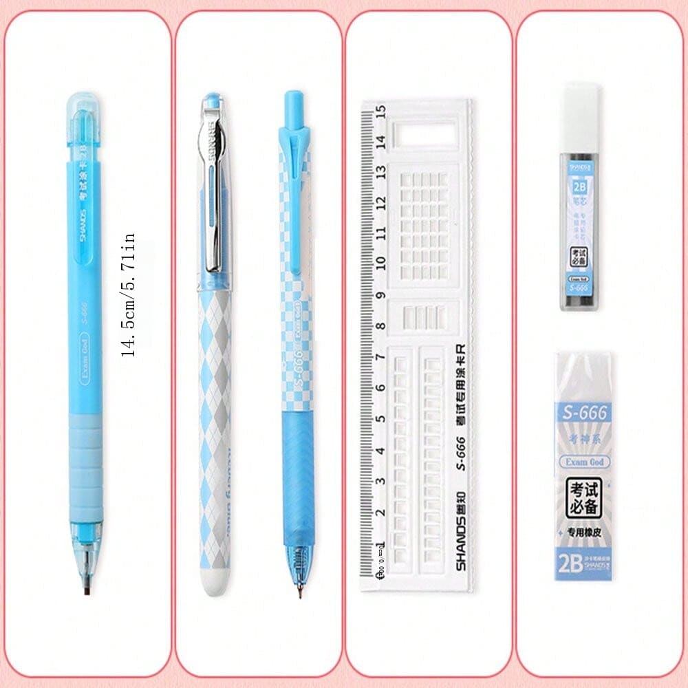 6pcs Student Exam Stationery Set Including Pencils, Erasers, Rulers ...