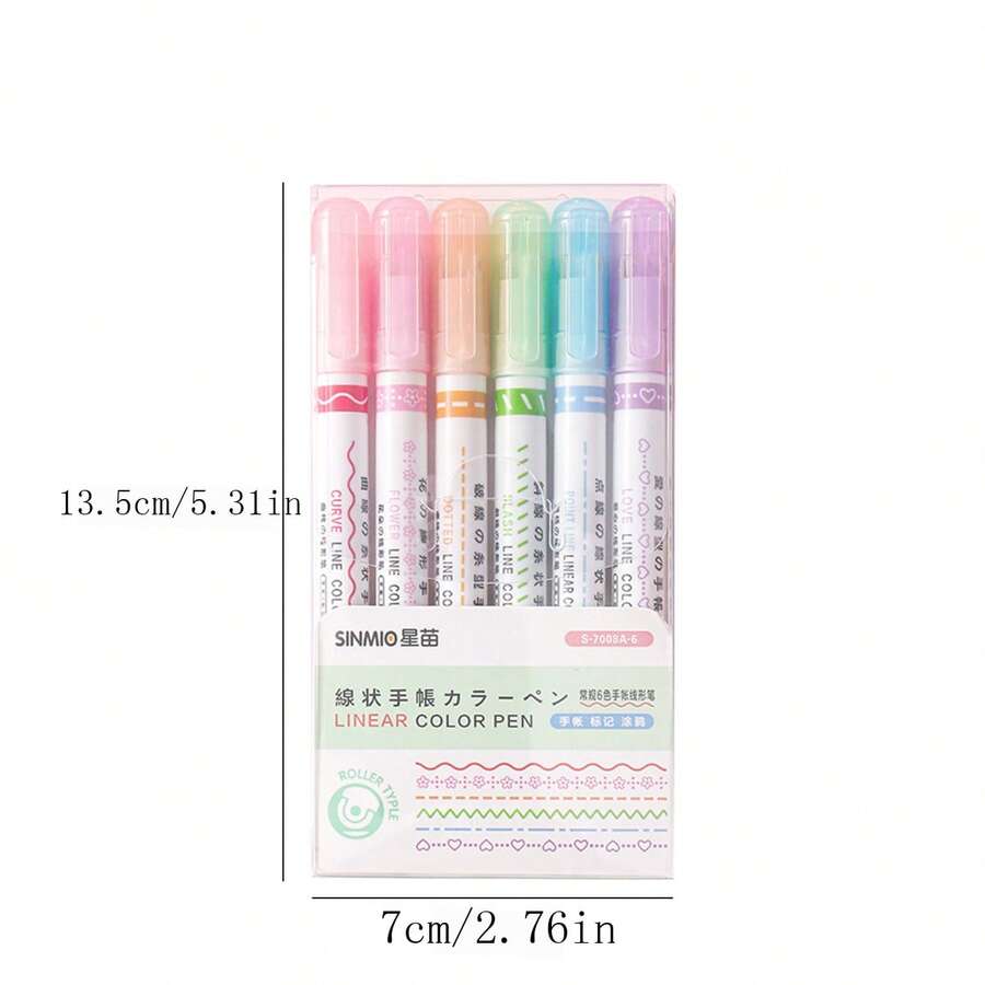 6 Pcs Color Linear Pen, Roller Ball Contour Pen Multi-Pattern, Student ...