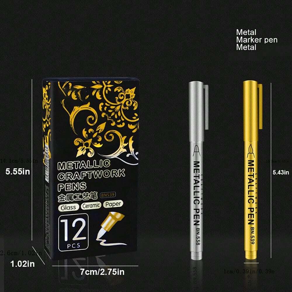 12 pièces Stylos marqueurs métalliques avec tête dure et douce or et ...