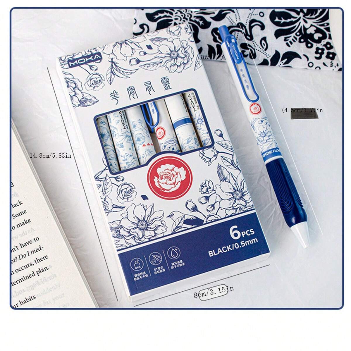 6pcs Blue And White Porcelain Pattern, Black Ink, ST Nib, School ...