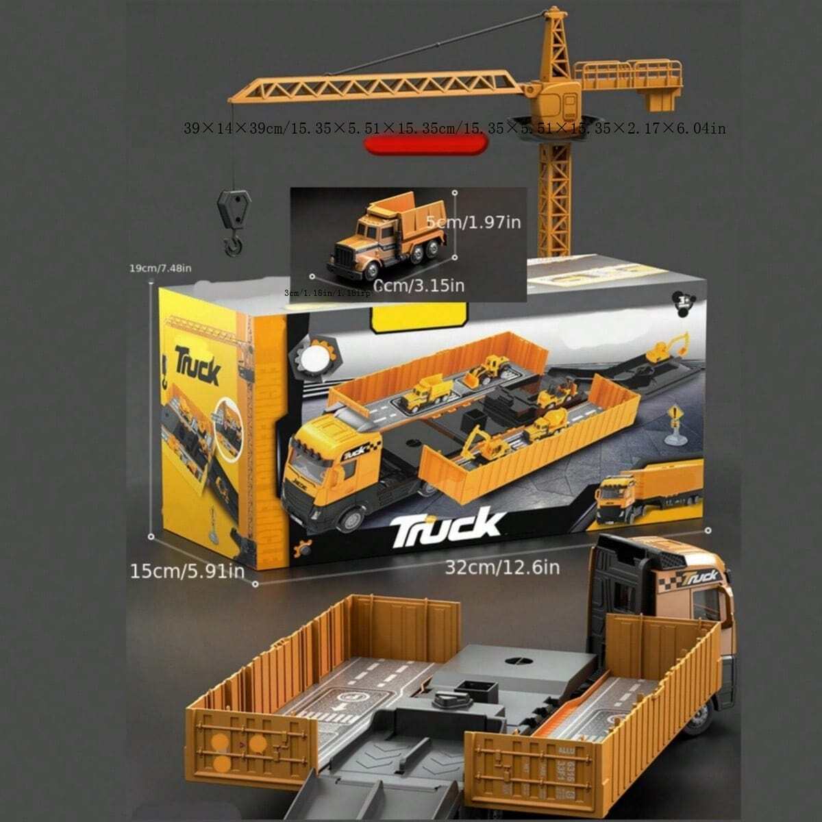 Extra Large Metal Container Truck Construction Vehicle Playset Toy ...