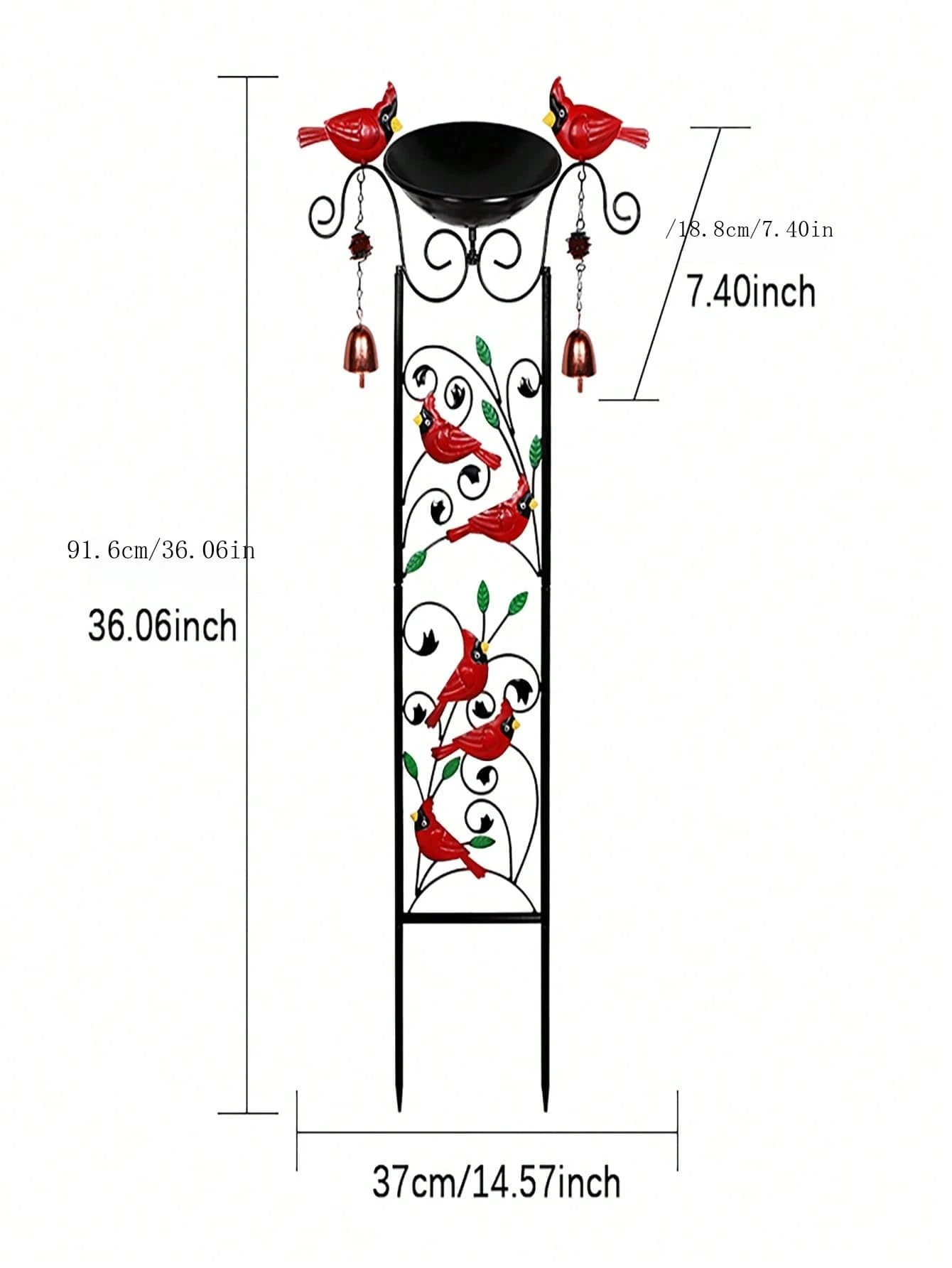 Red Mounted Trellis With Bird Bath And Feeder For Outdoor Garden, Park ...