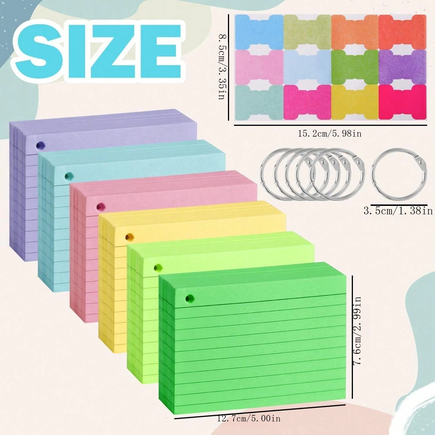 Index Cards, 300/600PCS Colored Flash Cards With Rings, 3x5 Inches Note ...