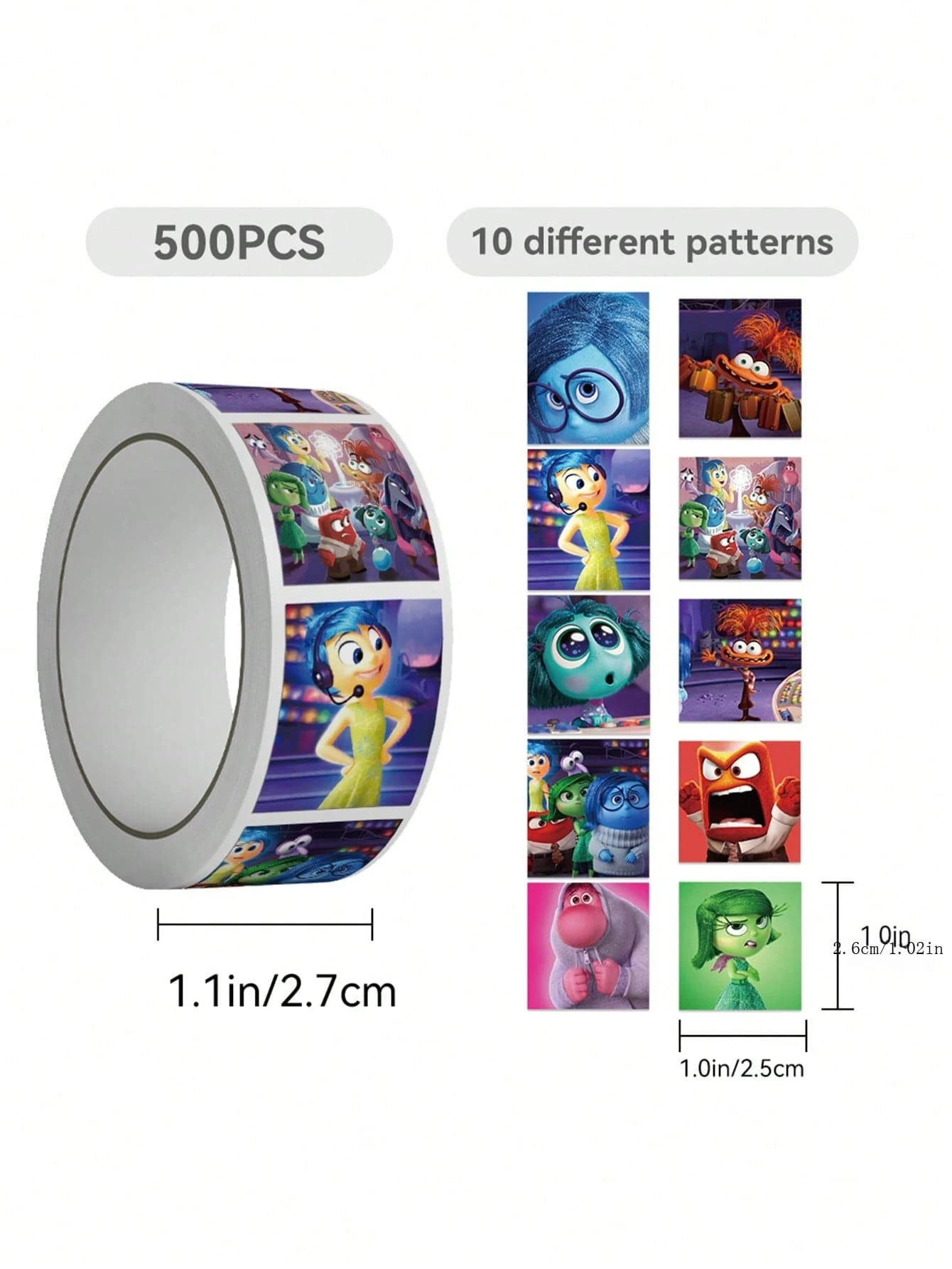 500pcs Inside Out Cartoon Sticker Roll - Self-Adhesive Decals For ...