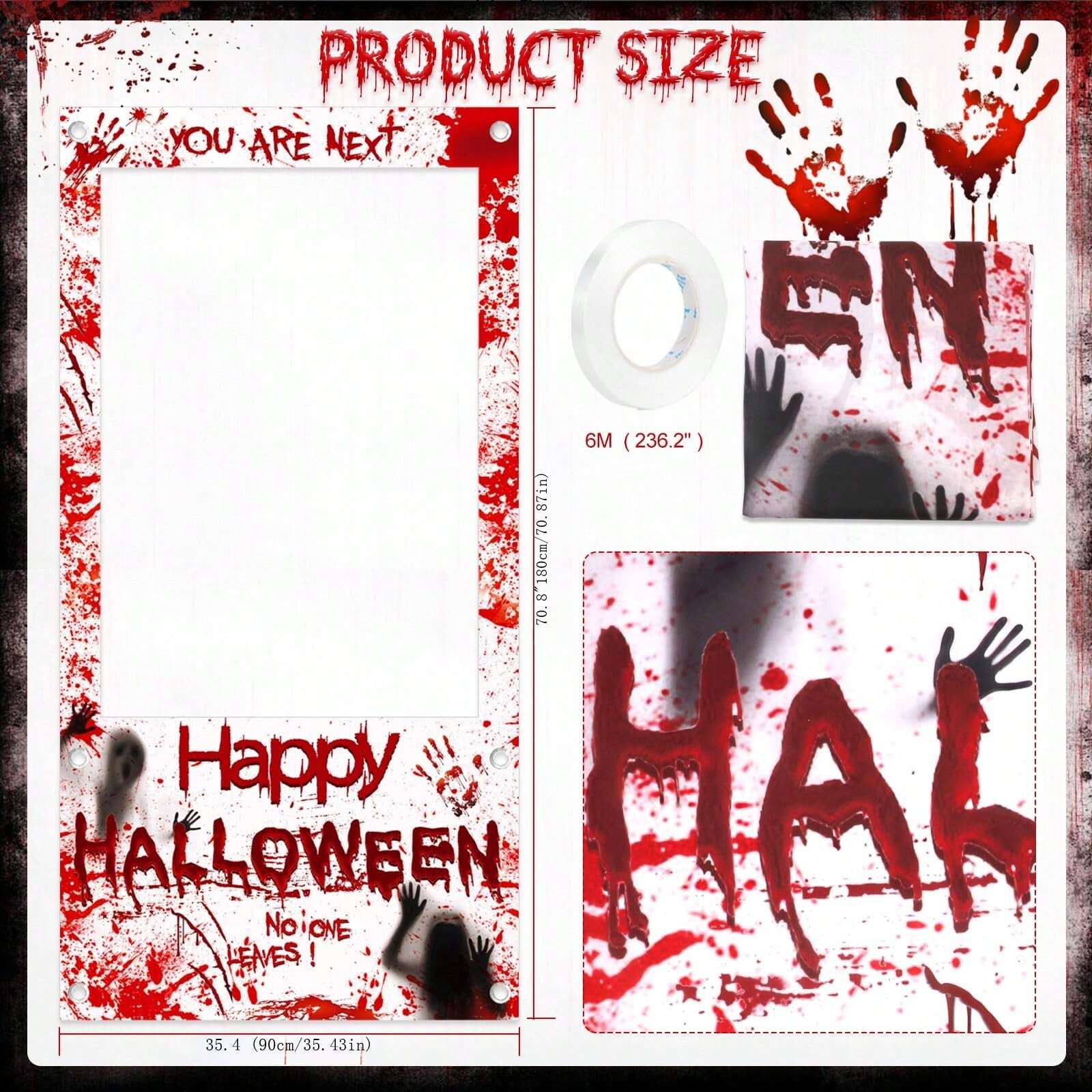 Happy Halloween Photo Booth Props Banner, Red Bloody Handprint ...