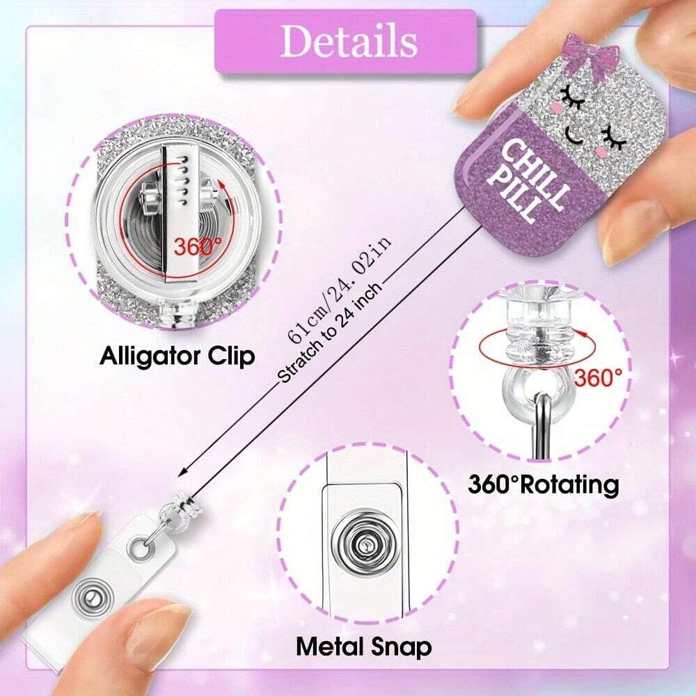 1pc Metal Pill-Shaped Retractable Badge Clip, Funny Cartoon Pill Design ...