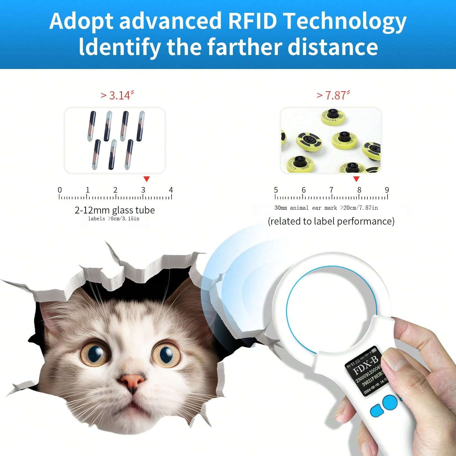 134.2KHz Animal RFID Reader 125kHz Pet ID Reader Cat Dog Microchip ...