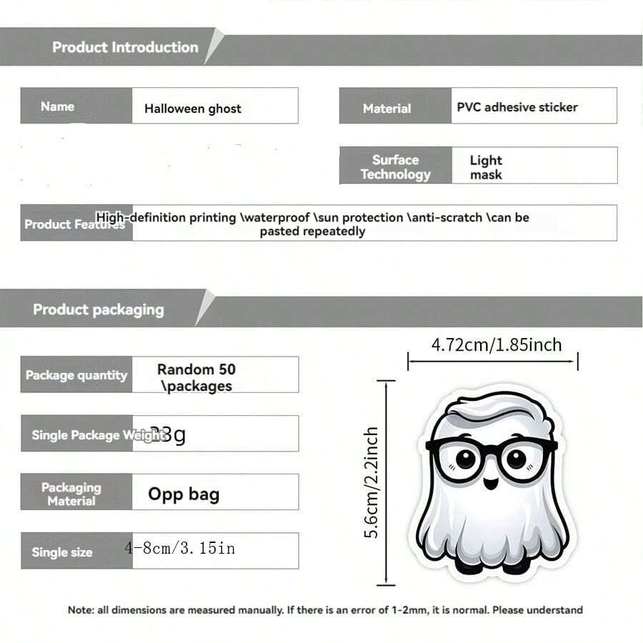 50 Cute Wind Halloween Ghost Graffiti Stickers Waterproof Stickers For ...