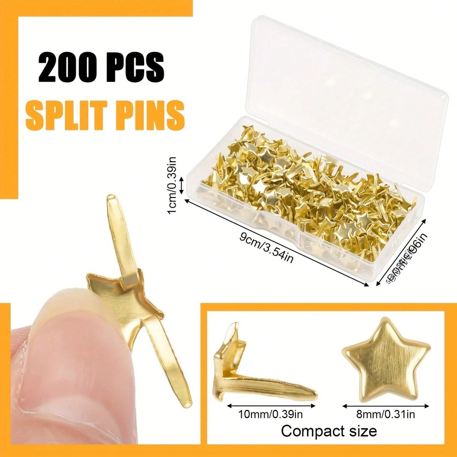200Pcs Pattern Clips Fasteners, Pentagram Shaped Mini Brads, Metal ...
