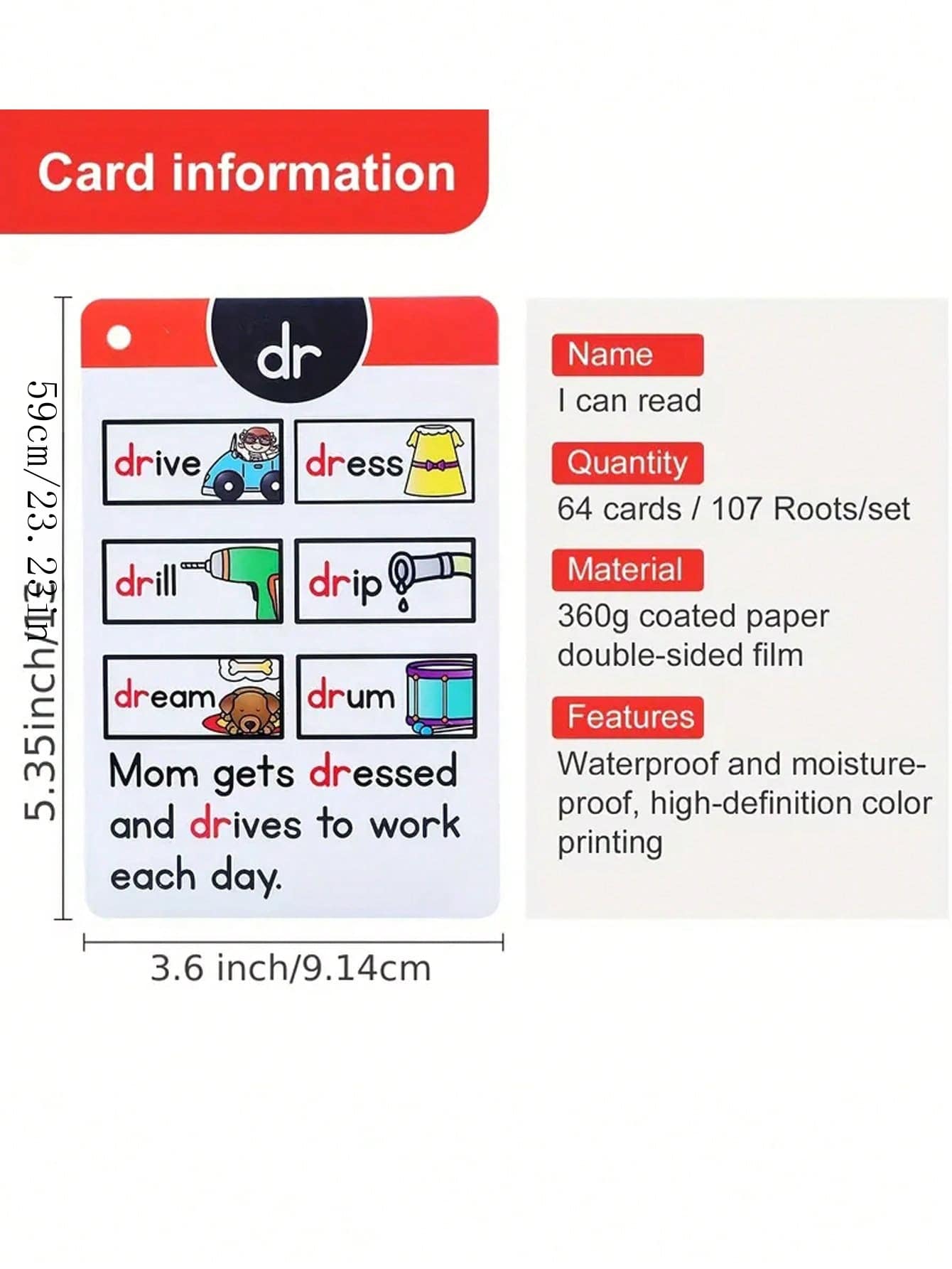 67pcs Natural Phonics English Learning Flash Cards, Cartoon Waterproof ...