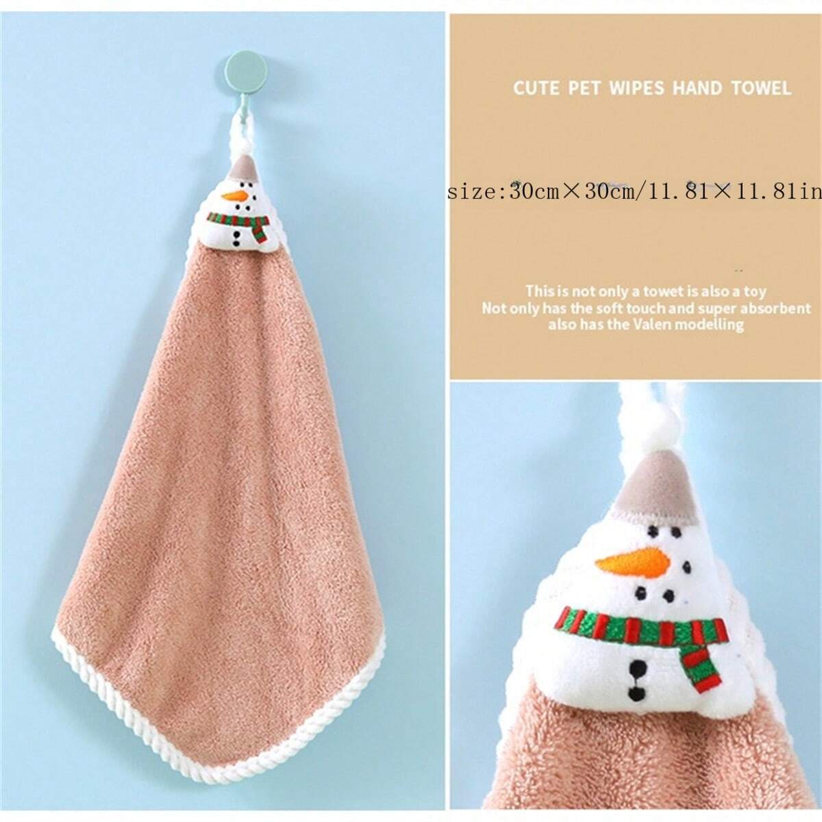 Christmas Gift Hanging Towel, Coral Fleece Absorbent Cartoon Hand Towel ...