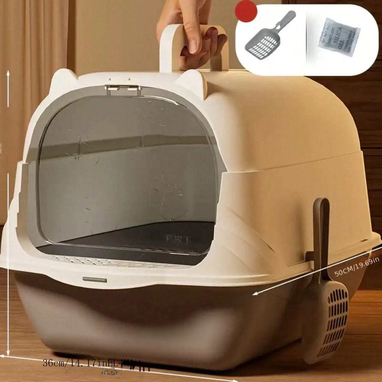Closed Cat Litter Box With Shovel And Lining, Anti-Splash And Odor ...
