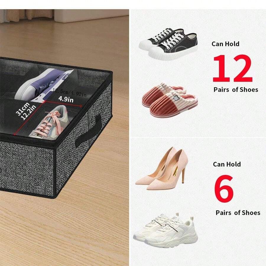 Heavy Duty Under Bed Shoe Storage Bag, Breathable Linen-Like Black ...