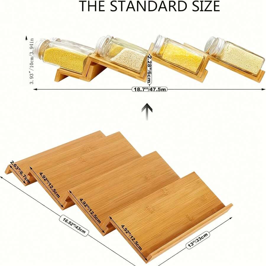 Spice Rack Drawer Insert, 4 Tier Bamboo Stackable Drawer Spice Rack ...