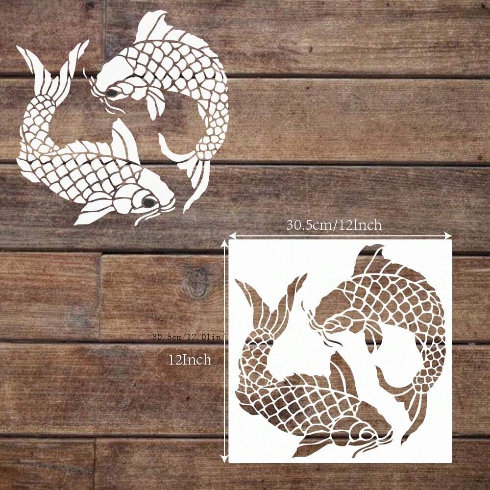 Koi Fish Painting Stencil Happy New Year Holidays Luky Fish Stencil ...