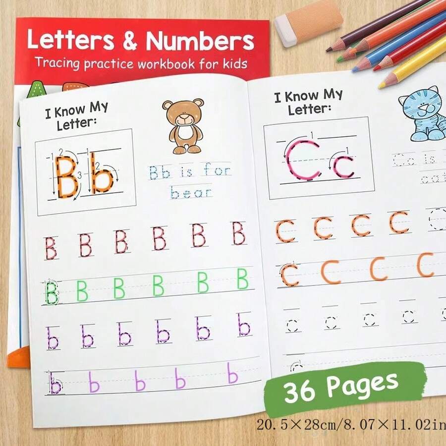 36 Page English Numeral Practice Workbook, Font Learning Exercises ...