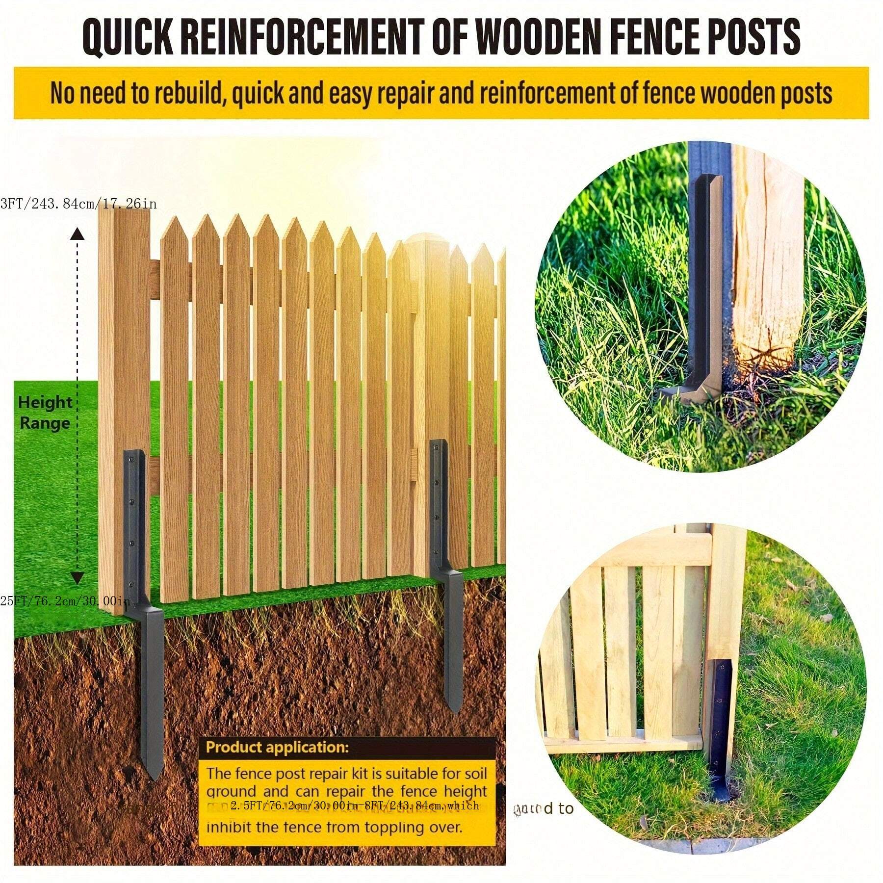 Heavy Duty Steel Fence Post Repair Stakes, Fence Post Anchor Ground ...